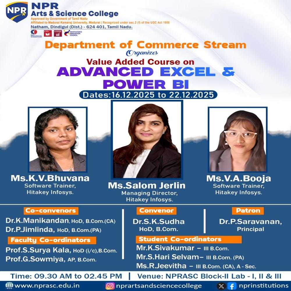 Value Added Course on Advanced Excel & Power BI - NPR Arts and Science ...